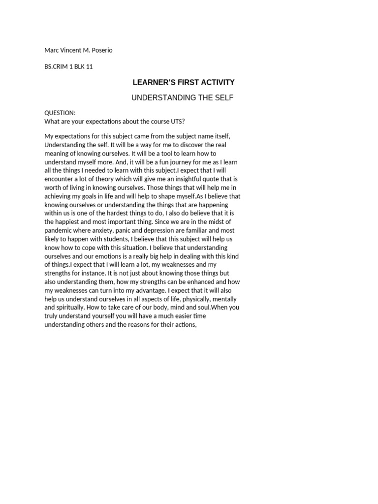 My Expectation Understanding The Self | PDF