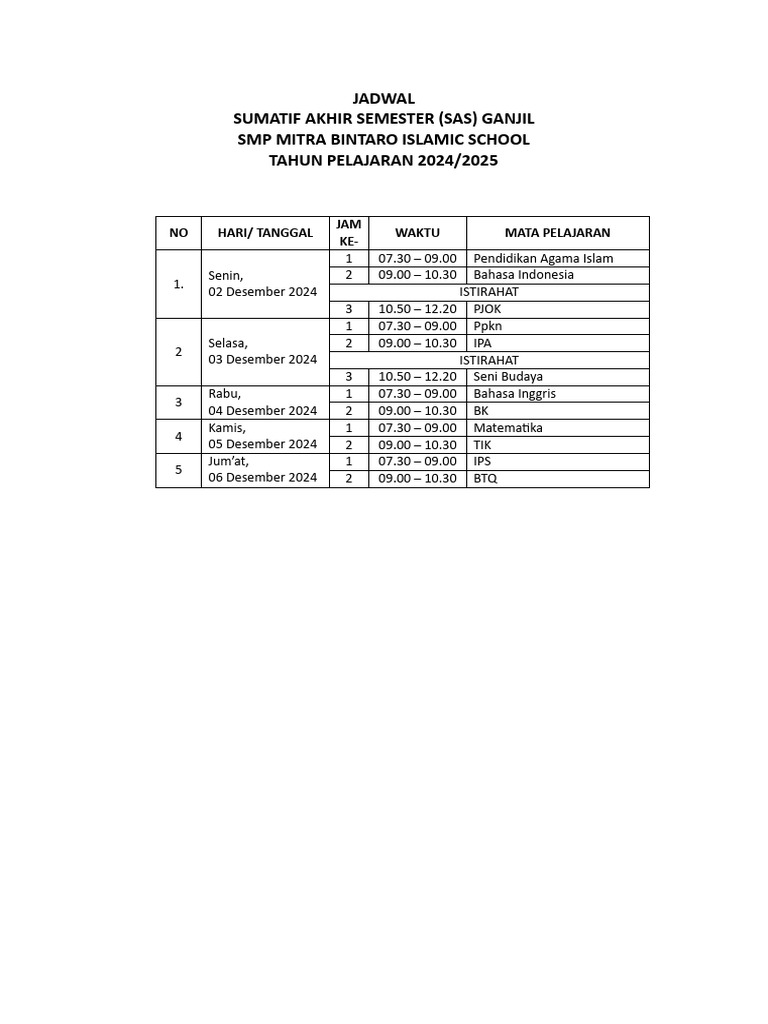 Jadwal SAS SMP | PDF