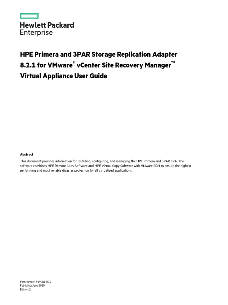 HPE 3PAR Storage Replication Adapter 8.2.1 For VMware Vcenter Site ...