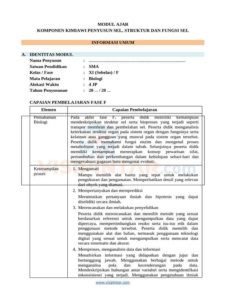 Modul Ajar Biologi SMA Kelas 11 Kurikulum Merdeka | PDF