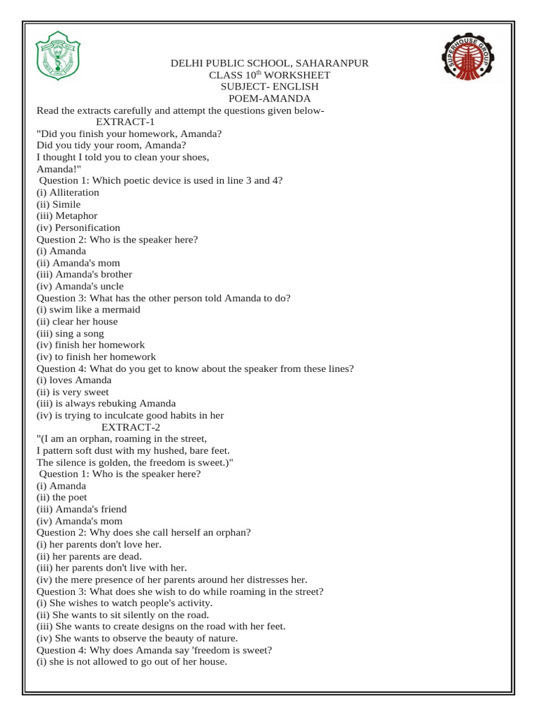 Amanda Worksheet | PDF | Poetry