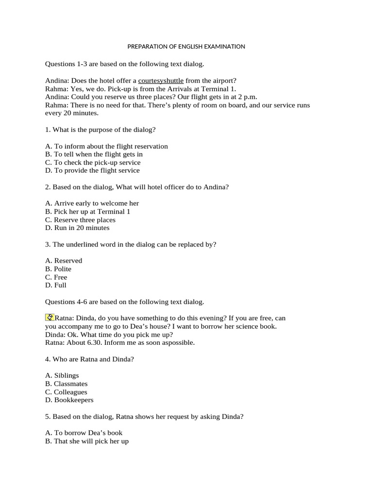 Preparation of English Examination | PDF