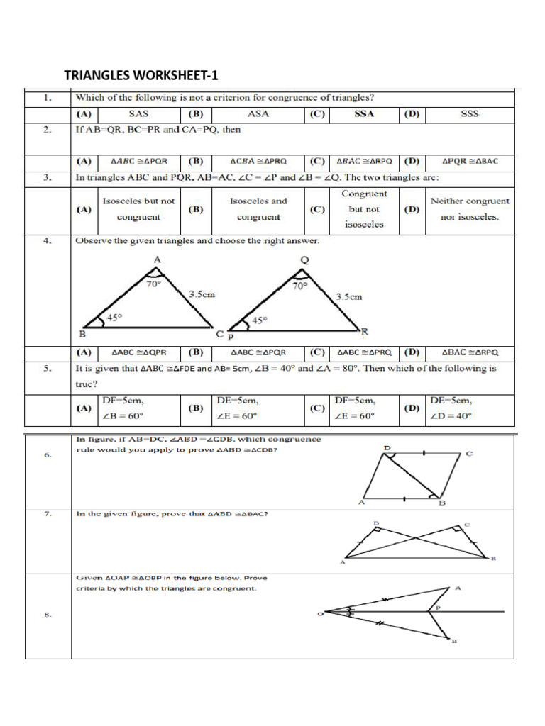 Triangles Worksheet 1 Grade9 | PDF