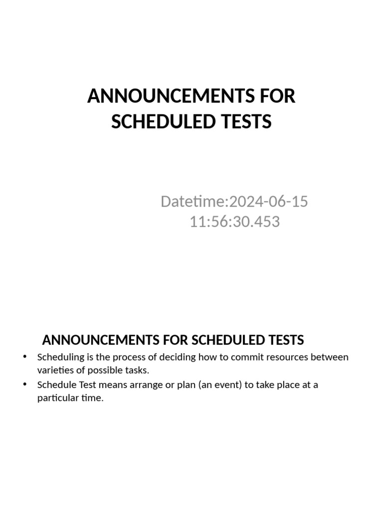 Announcements For Scheduled Tests | PDF | Project Management