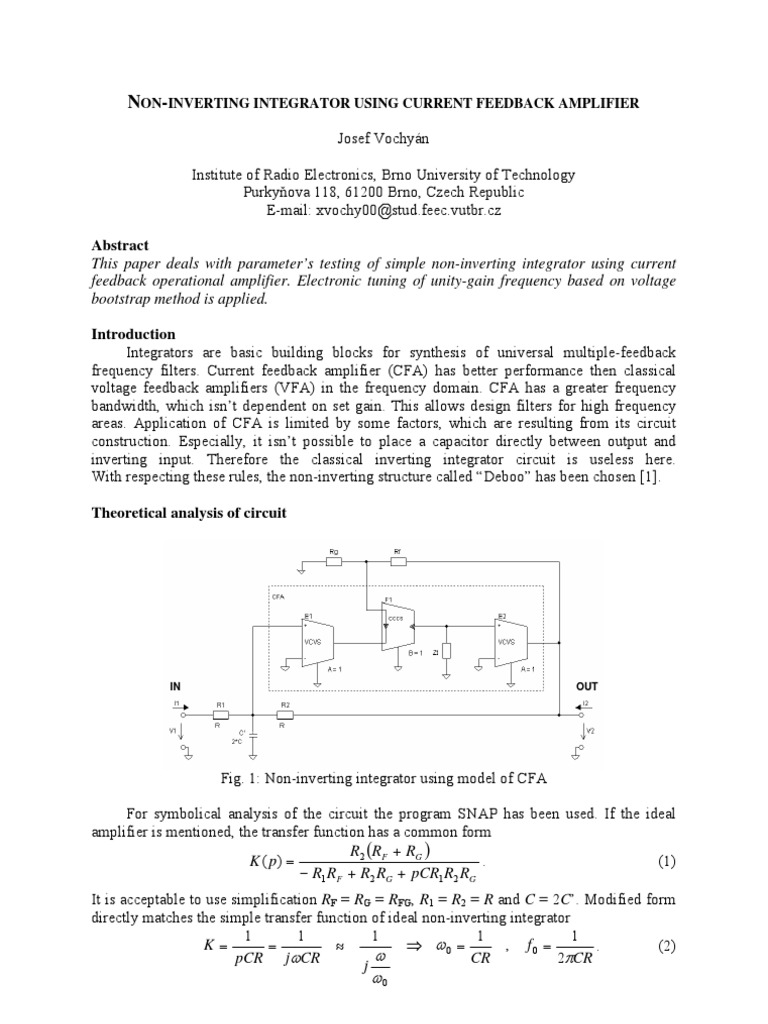 ON Inverting Integrator Using Current Feedback Amplifier: IN OUT | PDF ...