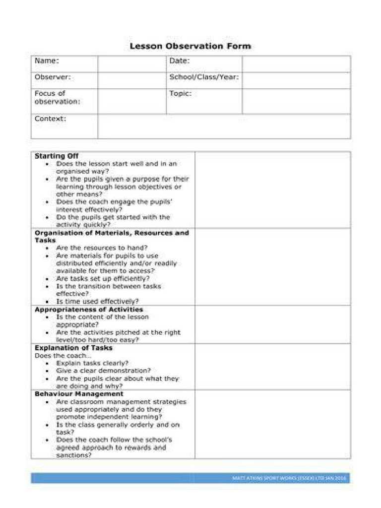 20 Formal Observation Lesson Plan Template | PDF