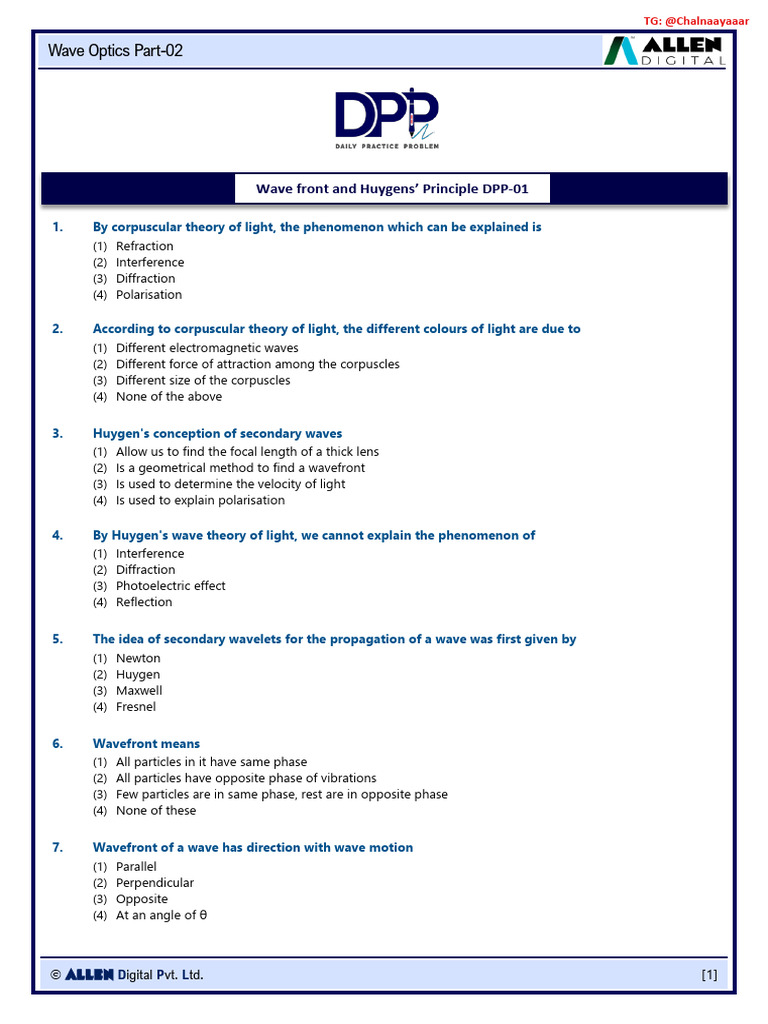 All DPP | PDF | Diffraction | Angular Resolution