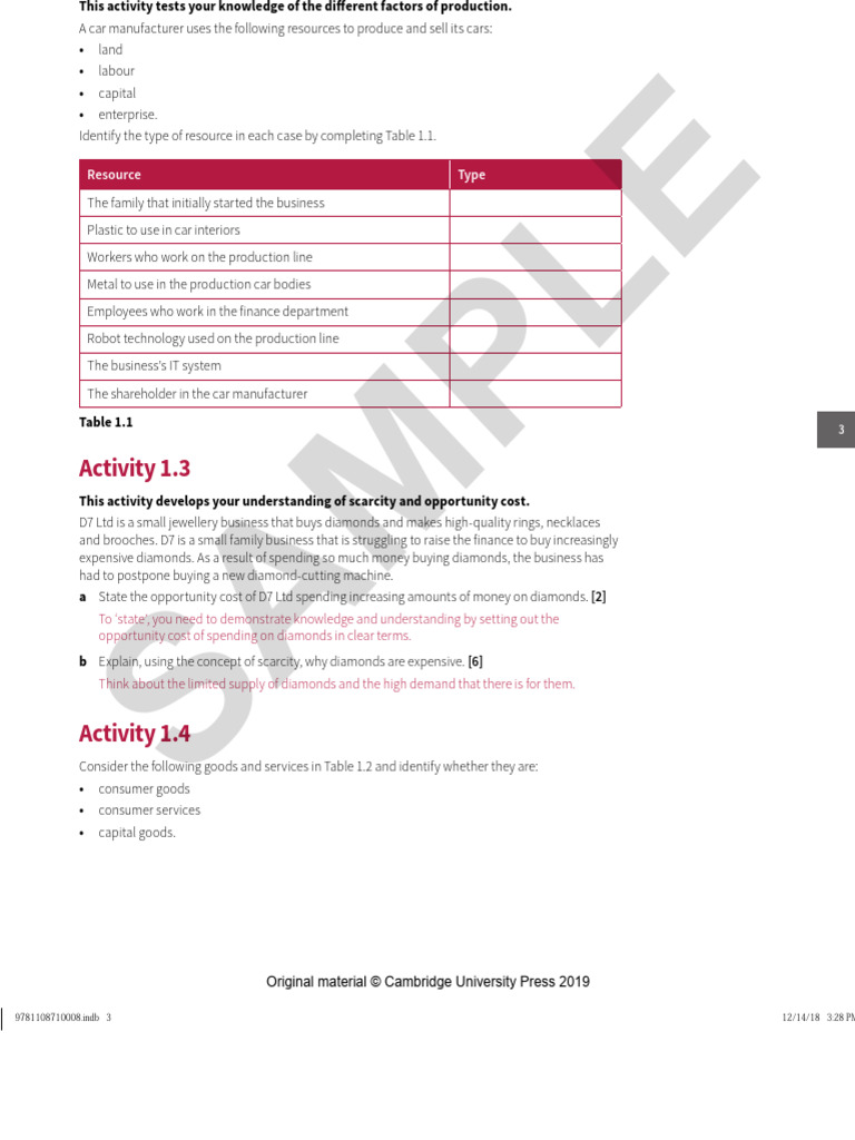 Cambridge Igcse and o Level Business Studies Workbook Sample | PDF ...