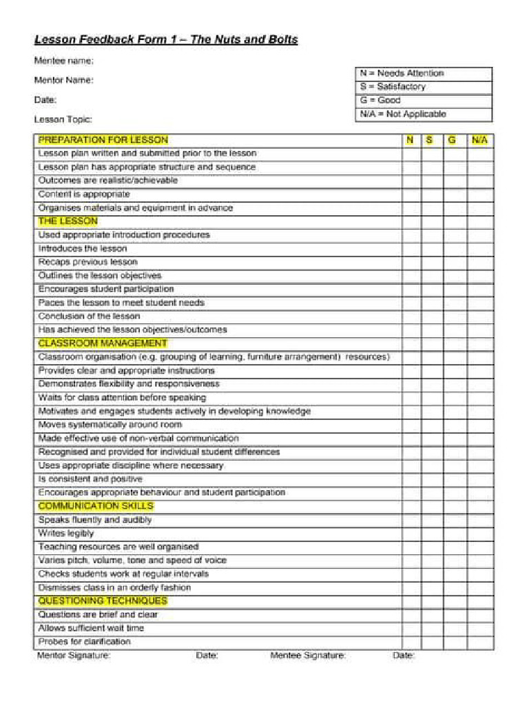 Lesson Feedback Form 1 and 2 | PDF