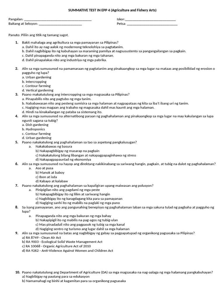 Summative Reviewer - Epp4 Q2 | PDF