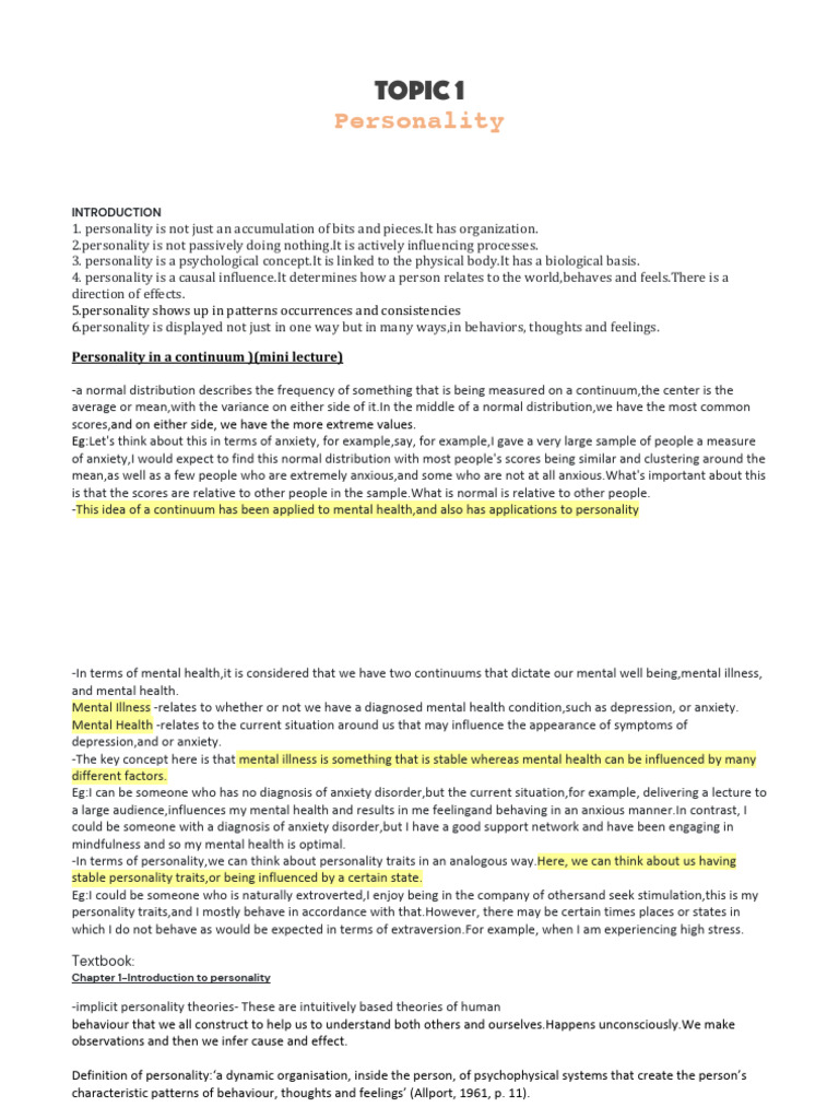 TOPIC 1-Personality | PDF | Extraversion And Introversion | Unconscious Mind