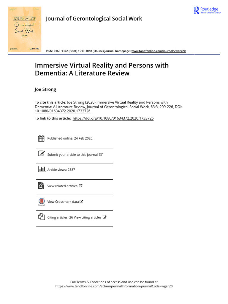 2020, Strong, Immersive Virtual Reality and Persons With Dementia A ... 2020, Strong, Immersive Virtual Reality and Persons With Dementia A ...