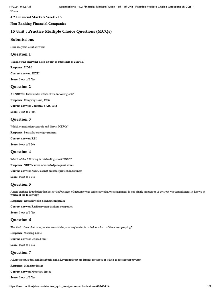 NBFC MCQs Practice Questions | PDF | Service Industries | Business