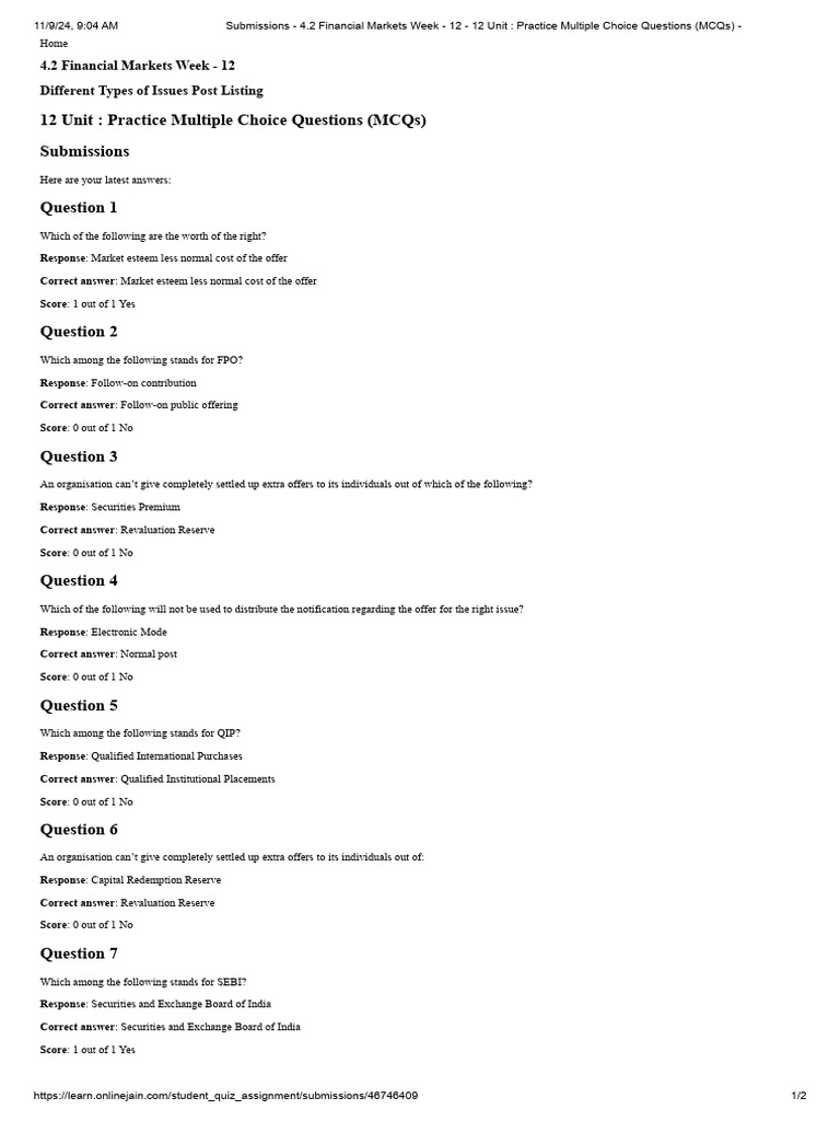 Submissions - 4.2 Financial Markets Week - 12 - 12 Unit - Practice ...