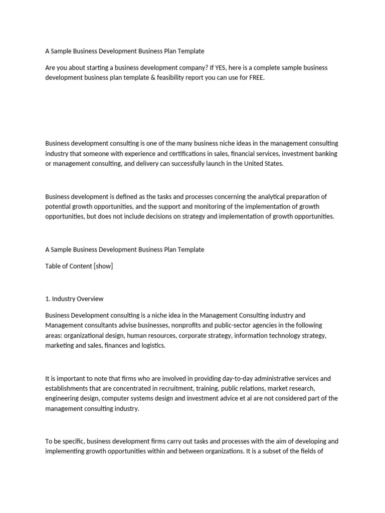 A Sample Business Development Business Plan Template | PDF | Marketing ...