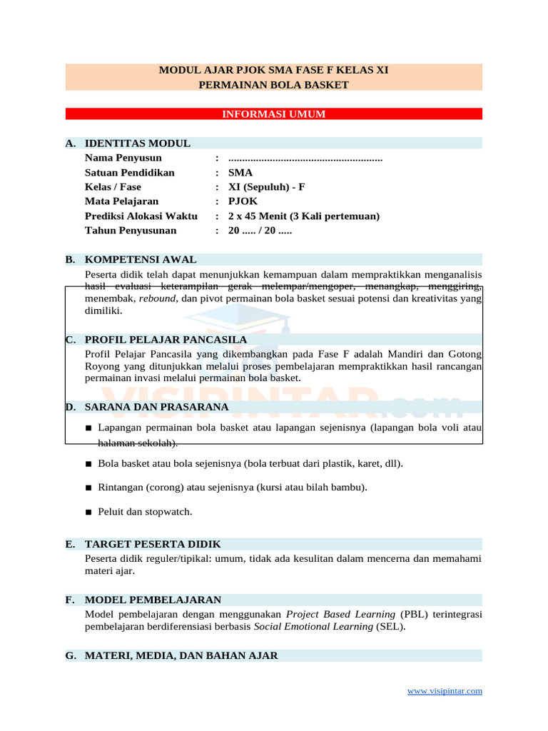 Modul Ajar PJOK SMA Kelas 11 Kurikulum Merdeka | PDF