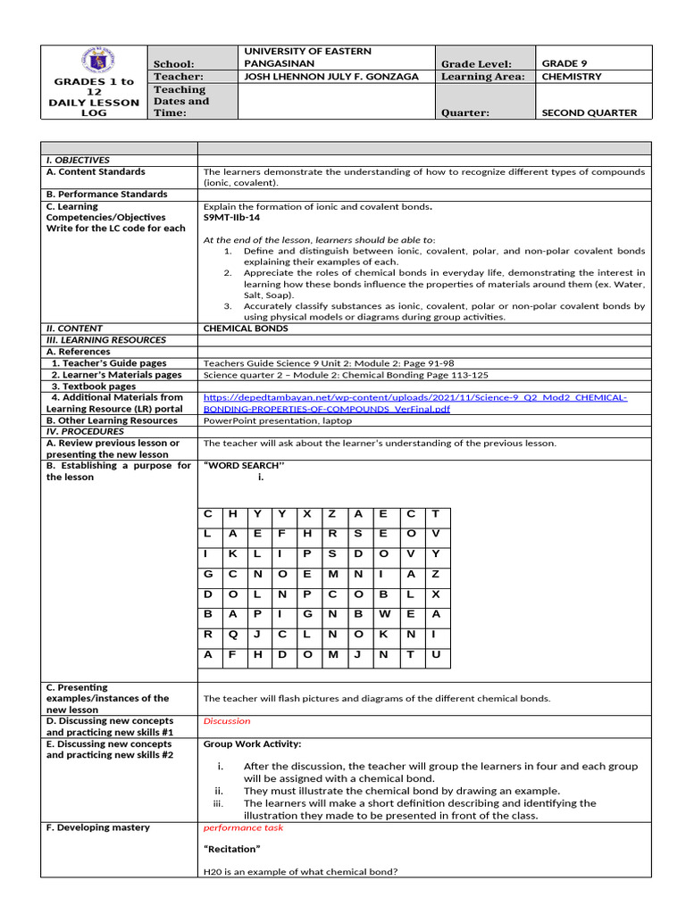 LP Format in CHEM 2 RequirementS - 074332 | PDF | Chemical Bond ...