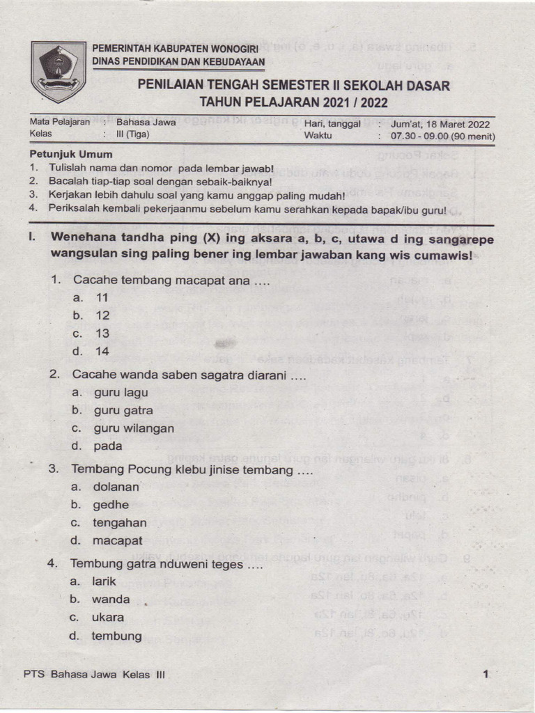 Pts Kelas 3 Bjawa | PDF