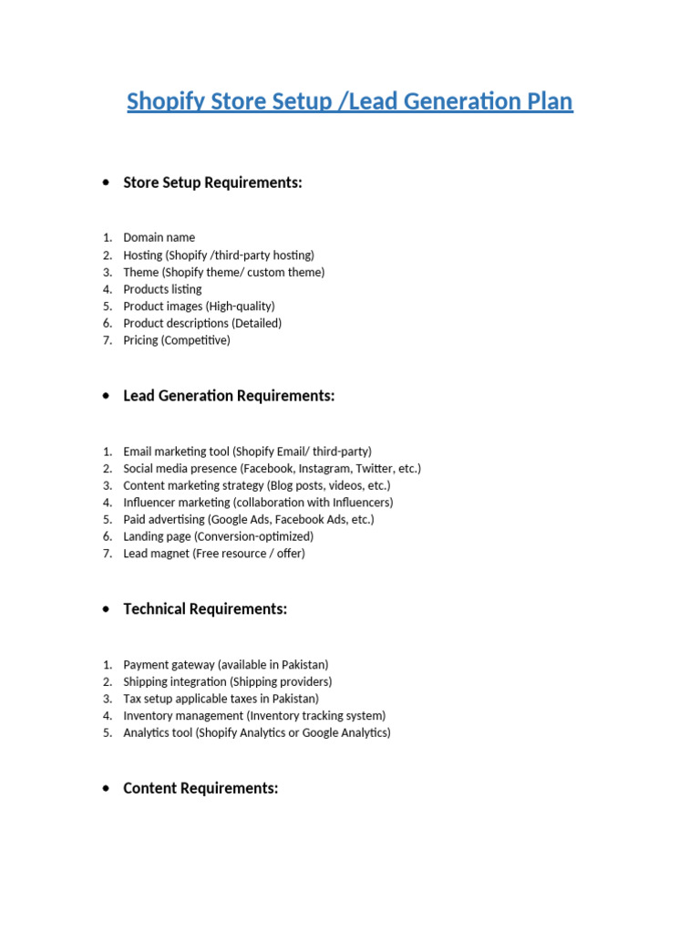 Shopify Setup Plan | PDF