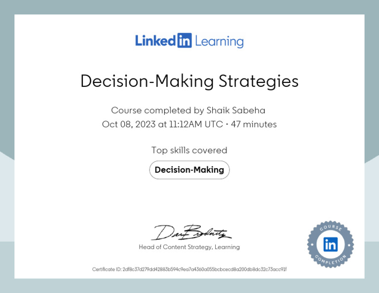LinkedIn Learning Certificate | PDF