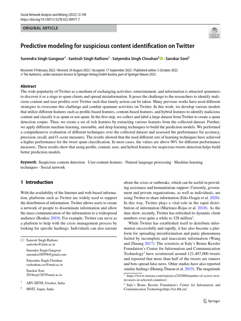 Predictive Modeling For Suspicious Content Identification On Twitter ...