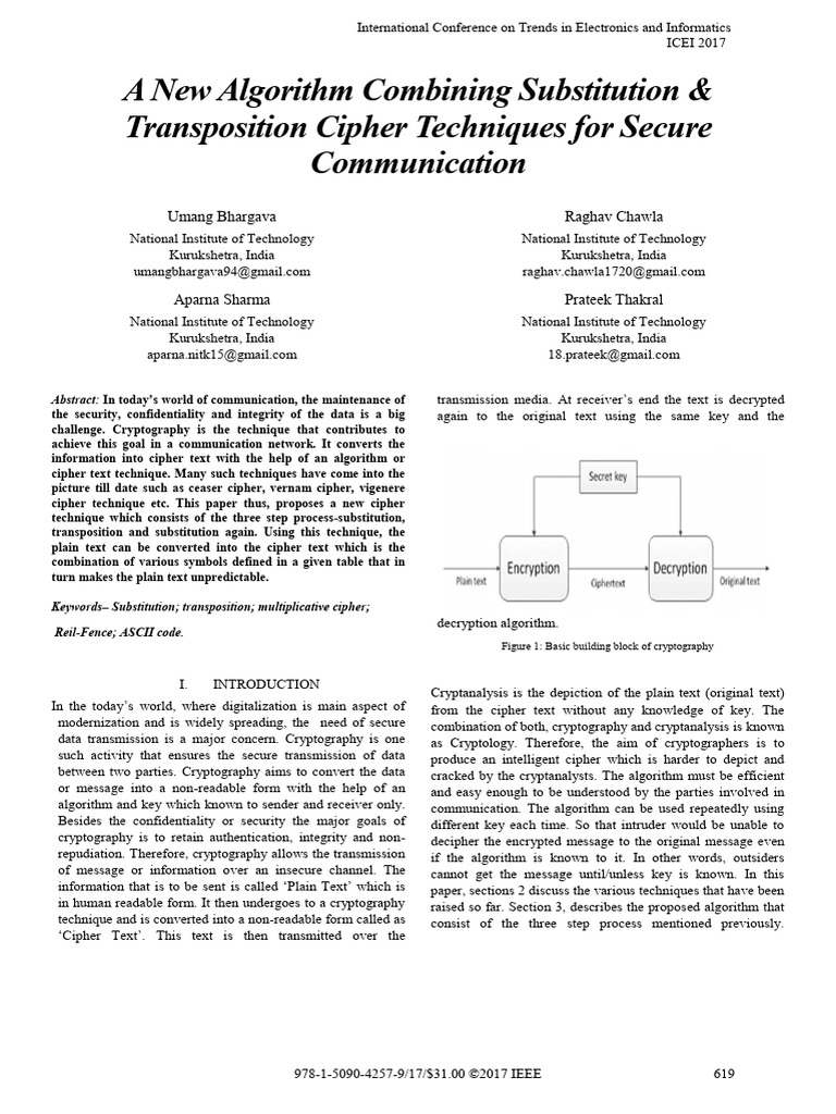 A New Algorithm Combining Substitution & | PDF | Cipher | Cryptography