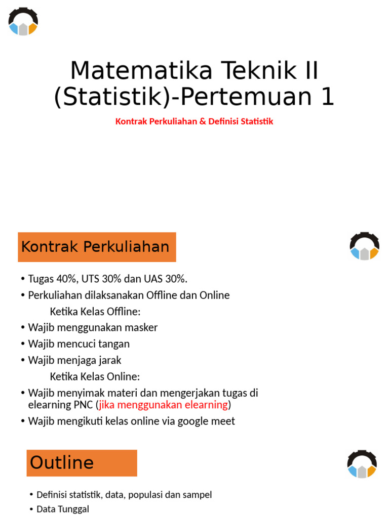 Matematika Teknik II (Statistik) - Pertemuan 1 | PDF