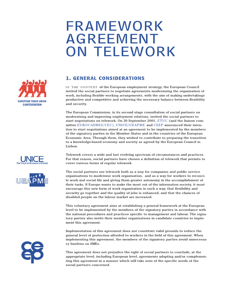 Telework 2002 - Framework Agreement - EN | PDF | Employment | European ...