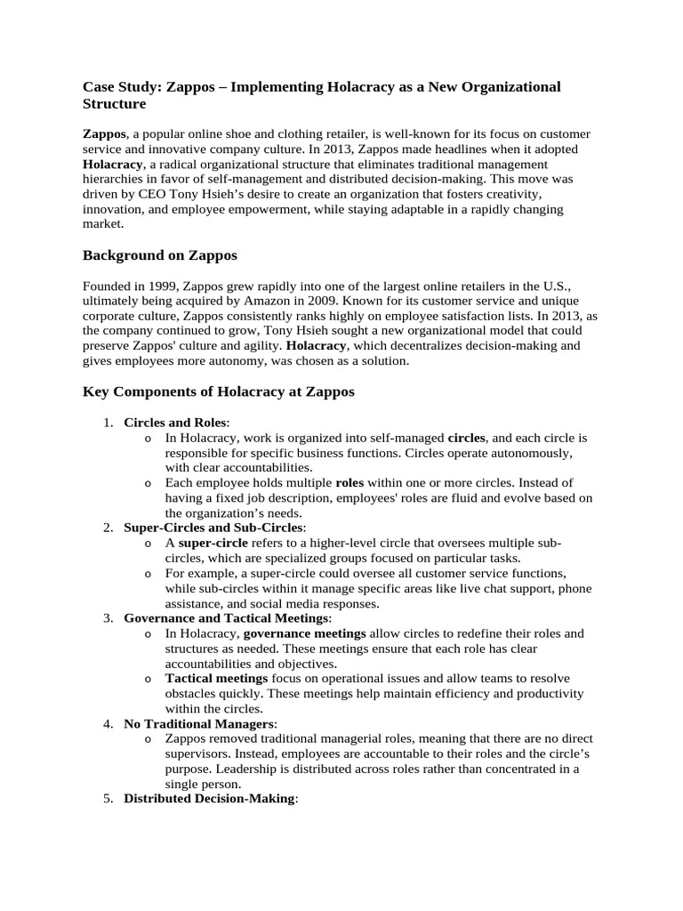 Zappos Holacracy Case Study Insights | PDF | Business | Leadership