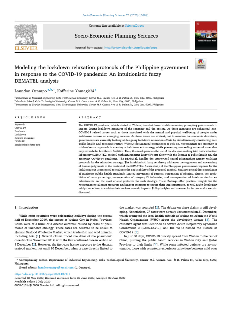 Modeling The Lockdown Relaxation Protocols of The Philippine Government ... Modeling The Lockdown Relaxation Protocols of The Philippine Government ...