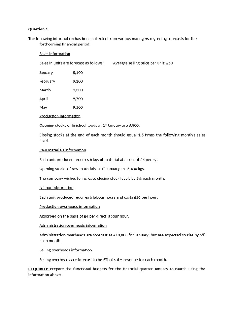 Functional Budget Seminar Question | PDF
