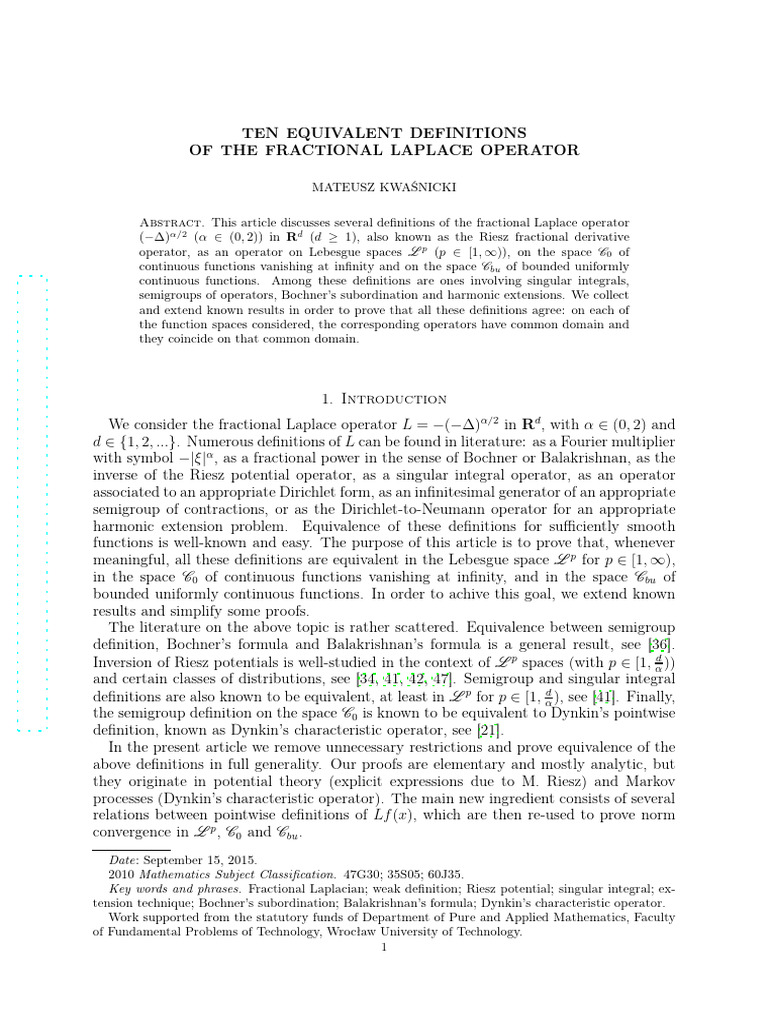 Ten Equivalent Definitions Of The Fractional Laplace Operator PDF