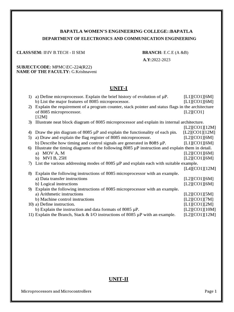 Qb Microprocessors And Microcontrollers Pdf Computer Architecture Computer Hardware