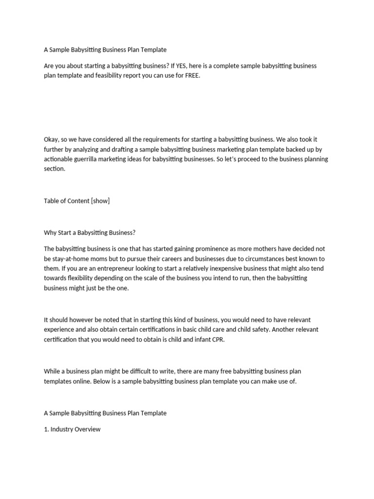 Babysitting Business Plan Template | PDF | Recession | Marketing