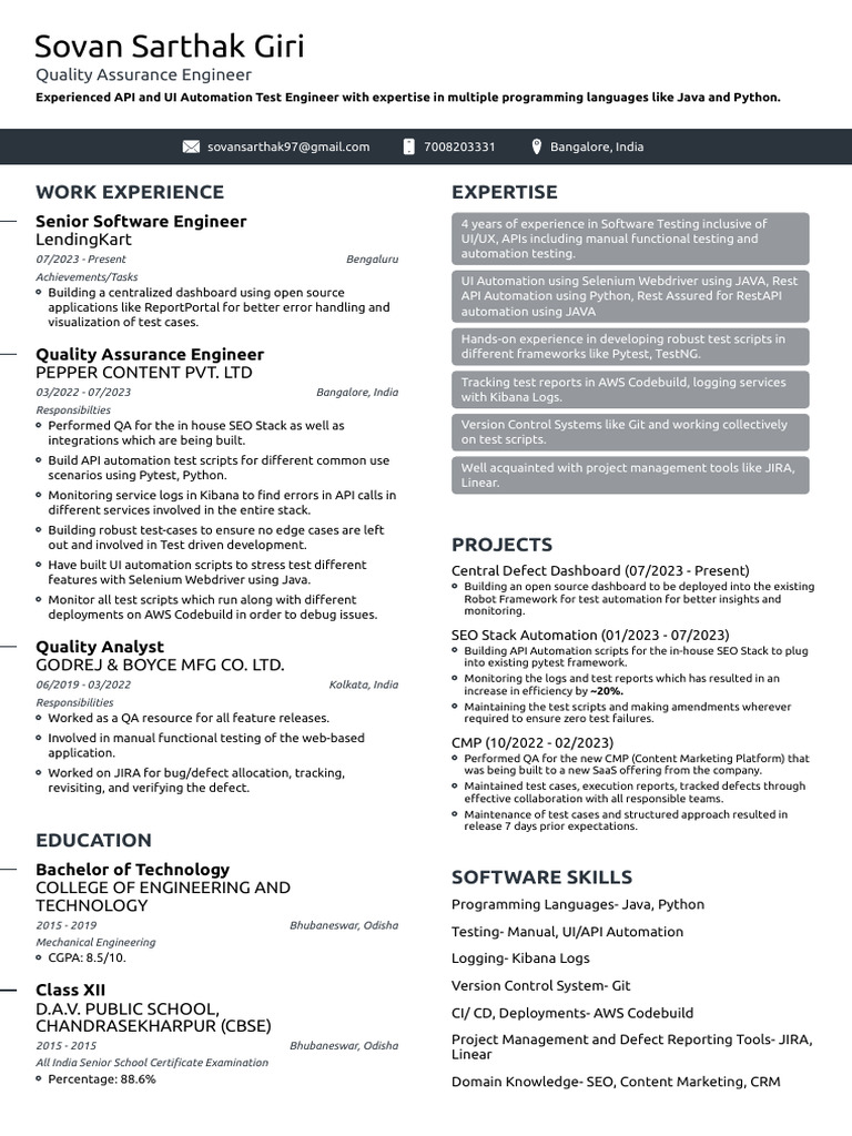 Sovans Resume 1 1 | PDF | Selenium (Software) | Computer Engineering