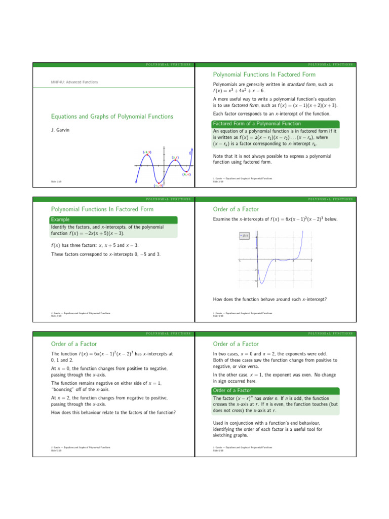Eqns Graphs Polynomials Handout | PDF | Zero Of A Function | Polynomial