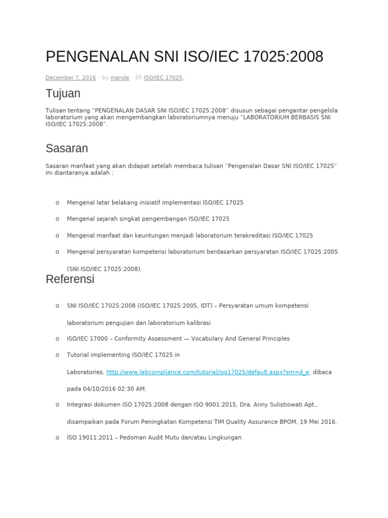 PENGENALAN SNI ISO 17025 TH 2008 | PDF
