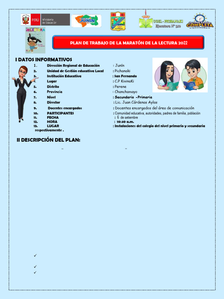Plan de Maraton de La Lectura | PDF | Educación primaria | Aprendizaje