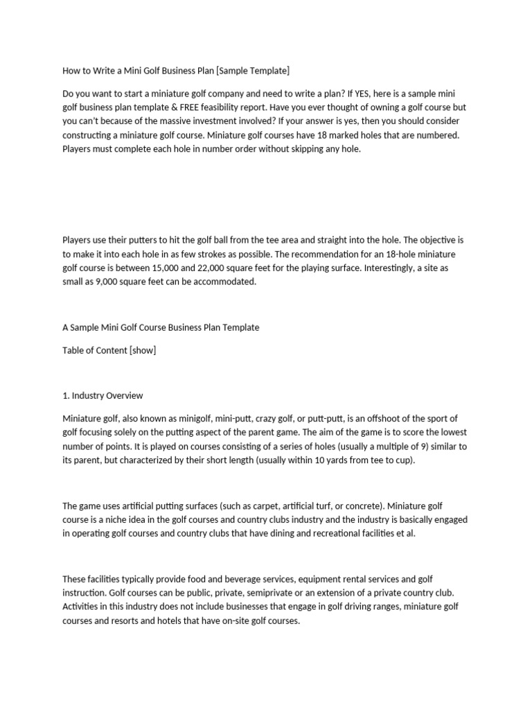 How To Write A Mini Golf Business Plan (Sample Template) | PDF | Business