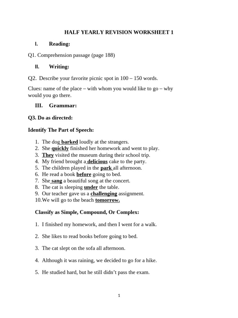 Half Yearly Revision Worksheet 1 | PDF Half Yearly Revision Worksheet 1 | PDF
