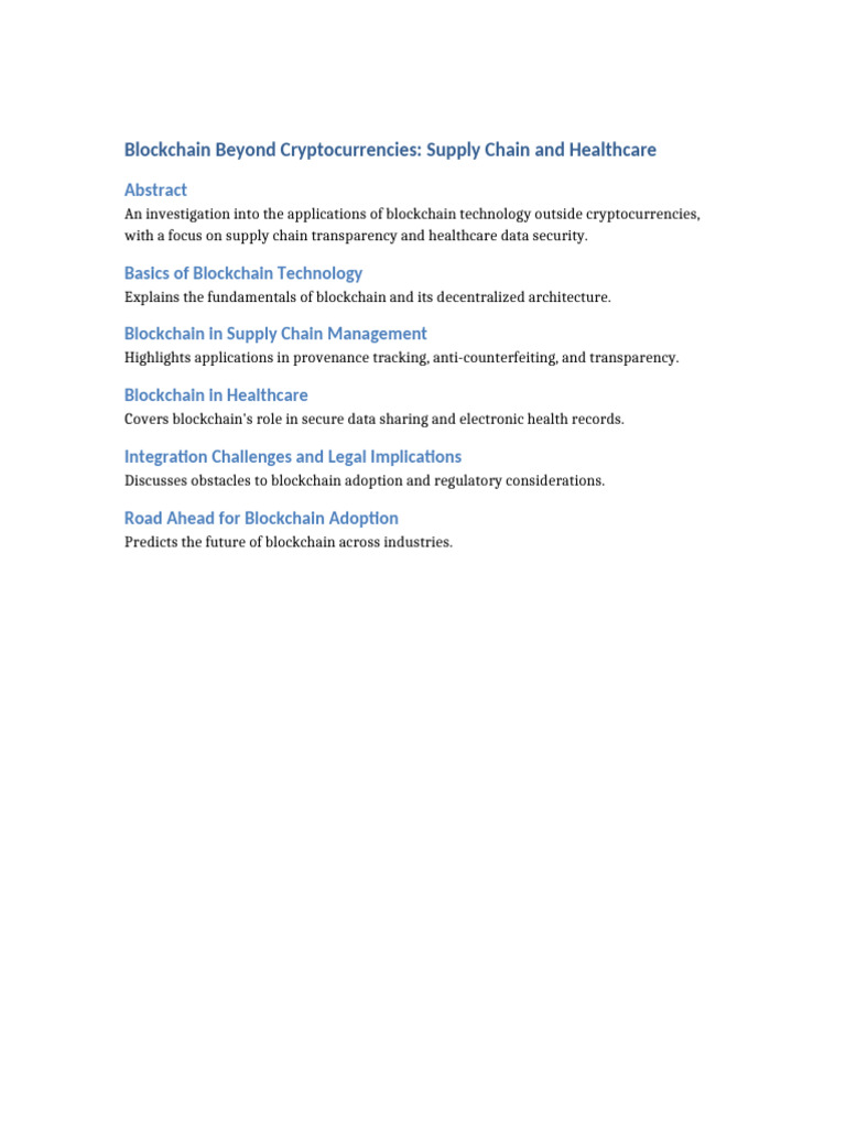 Blockchain Beyond Cryptocurrencies Supply Chain and Healthcare | PDF