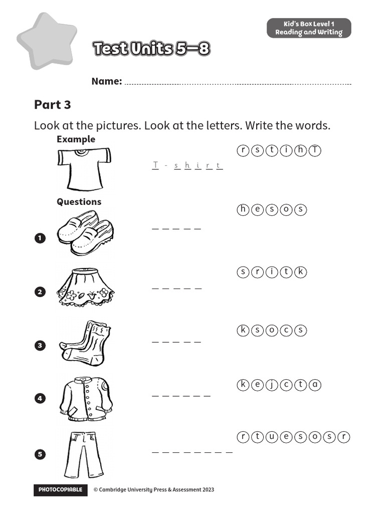 Kid's Box Level 1 Test Units 5-8 | PDF