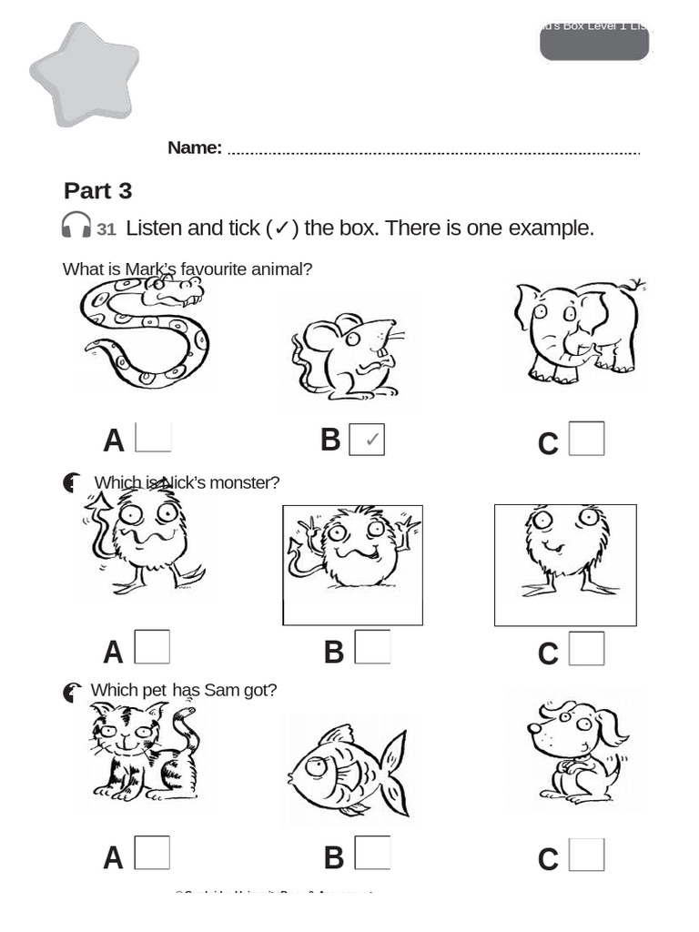 Kid’s Box Level 1 Listening Test 5-8 | PDF