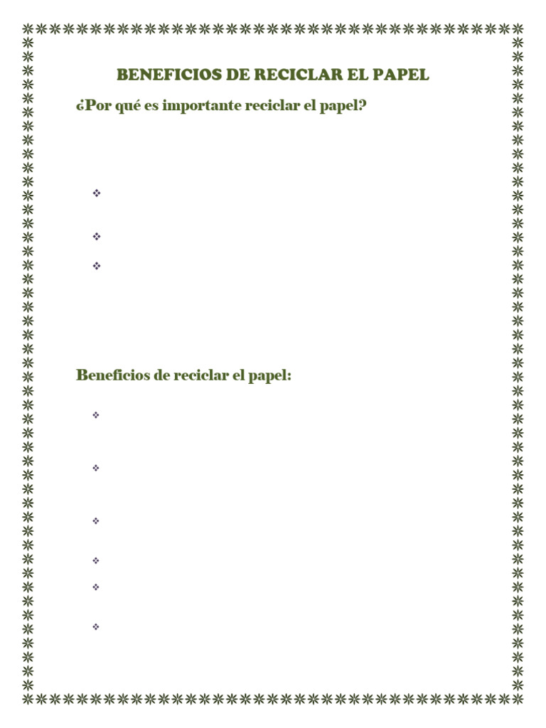 Beneficios de Reciclar El Papel | PDF | Reciclaje | Papel