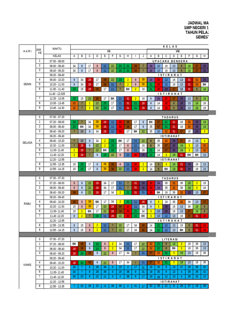 Jadwal PTM Terbaru Excel Sept (Ganjil) 7a-J | PDF