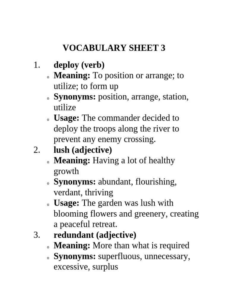 Vocabulary Sheet 3 Class 7 | PDF | Courage | Linguistic Typology