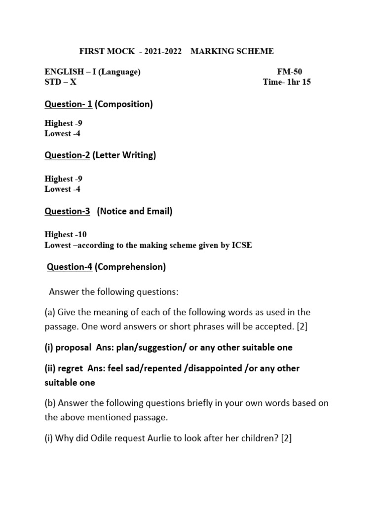 STD 10, First Mock, Marking Scheme, 2021 | PDF | Linguistics