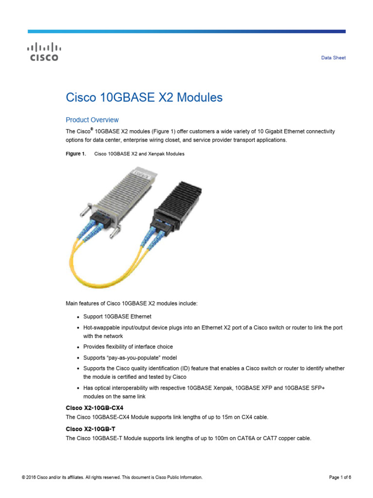 Cisco 10 Gigabit X2 Modules Datasheet | PDF | Electronics | Telecommunications Infrastructure