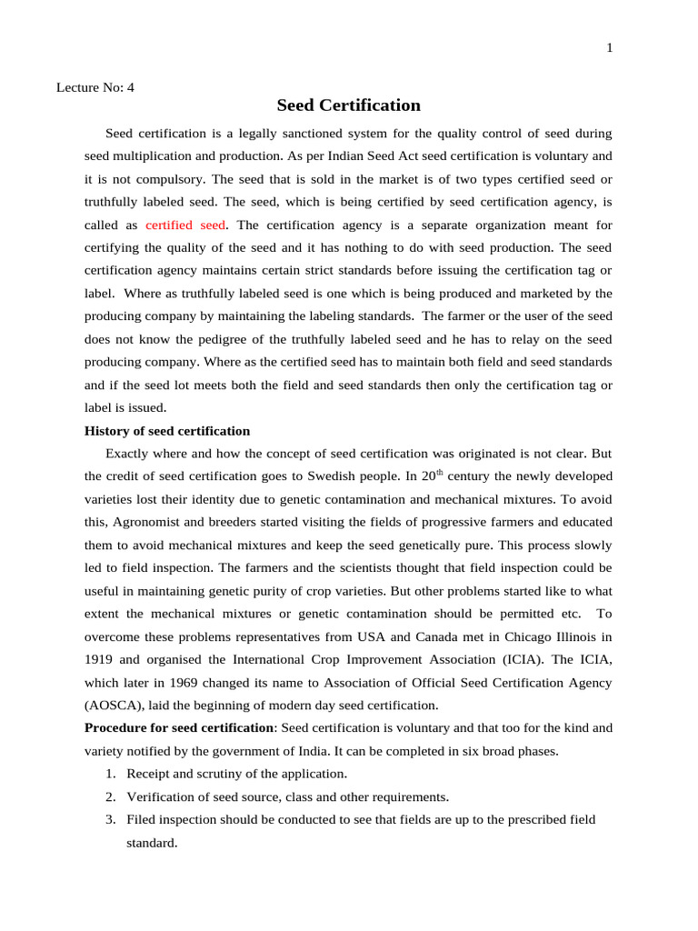 Seed Certification | PDF | Crops | Seed