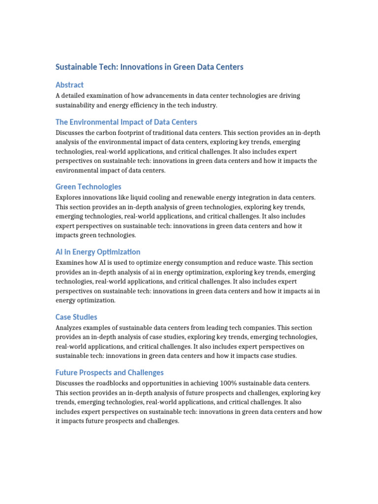 Enhanced Sustainable Tech Innovations in Green Data Centers | PDF